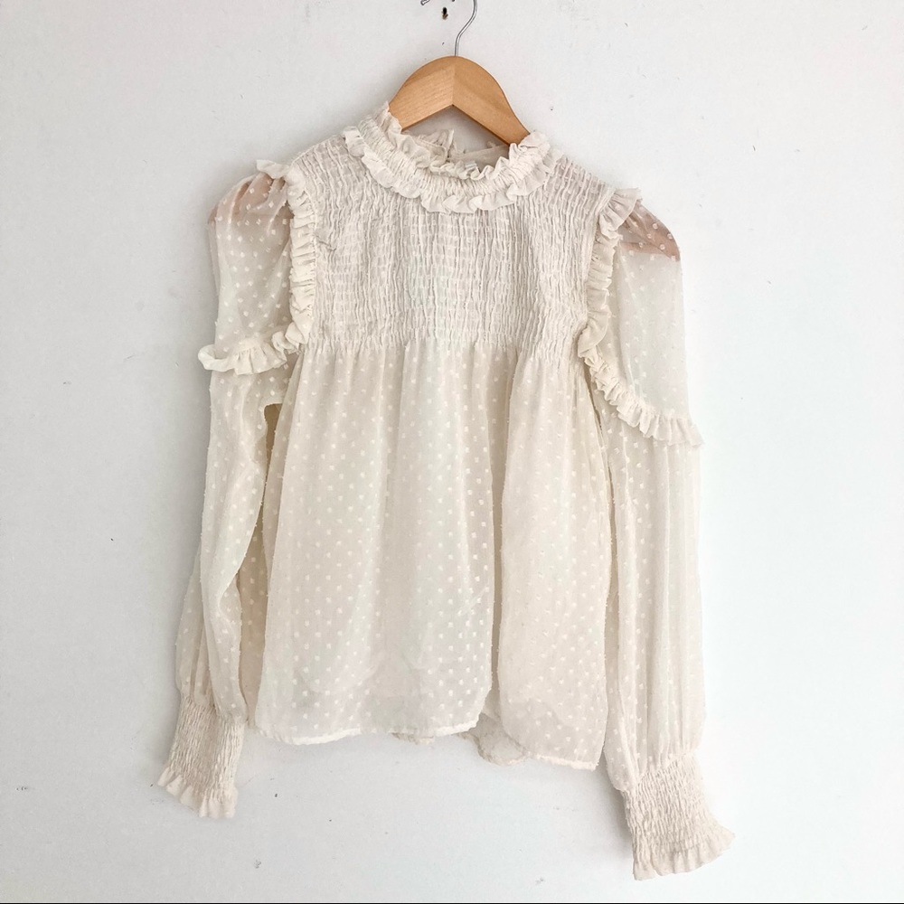 Zara Cream Ruffle Sheer Blouse - Gem
